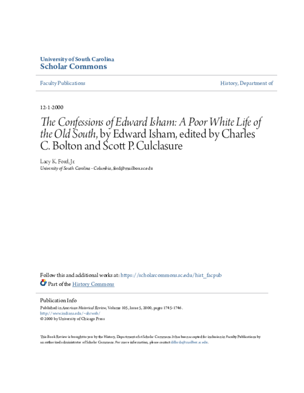 (PDF) \u3cem\u3eThe Confessions of Edward Isham: A Poor White Life of ...