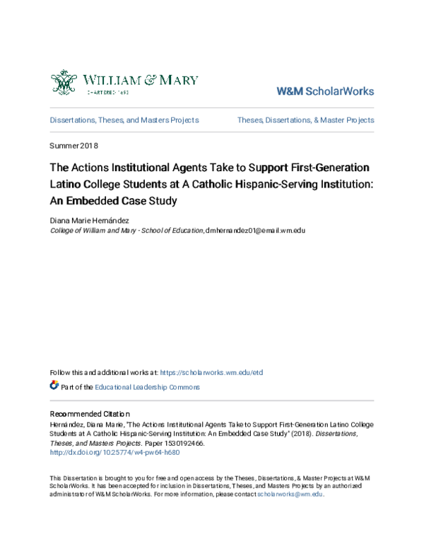 (PDF) The Actions Institutional Agents Take to Support First-Generation ...