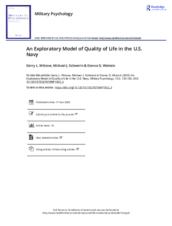 (PDF) An exploratory model of quality of life in the U.S. Navy
