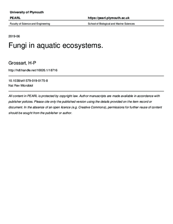 (PDF) Fungi in aquatic ecosystems