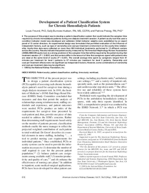 (PDF) Development of a Patient Classification System for Chronic ...