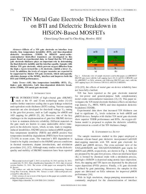 (PDF) TiN Metal Gate Electrode Thickness Effect on BTI and Dielectric ...