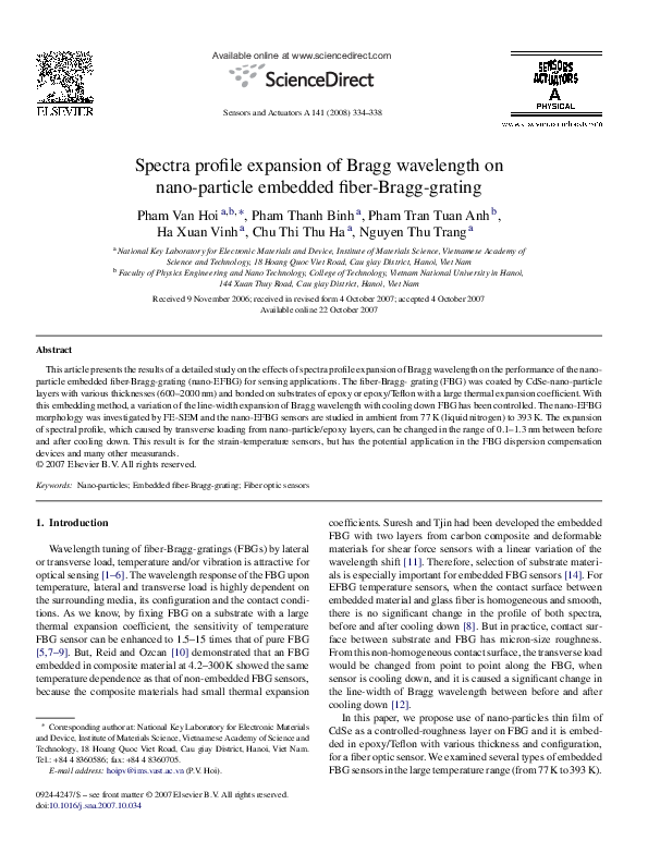 (PDF) Spectra profile expansion of Bragg wavelength on nano-particle embedded fiber-Bragg-grating