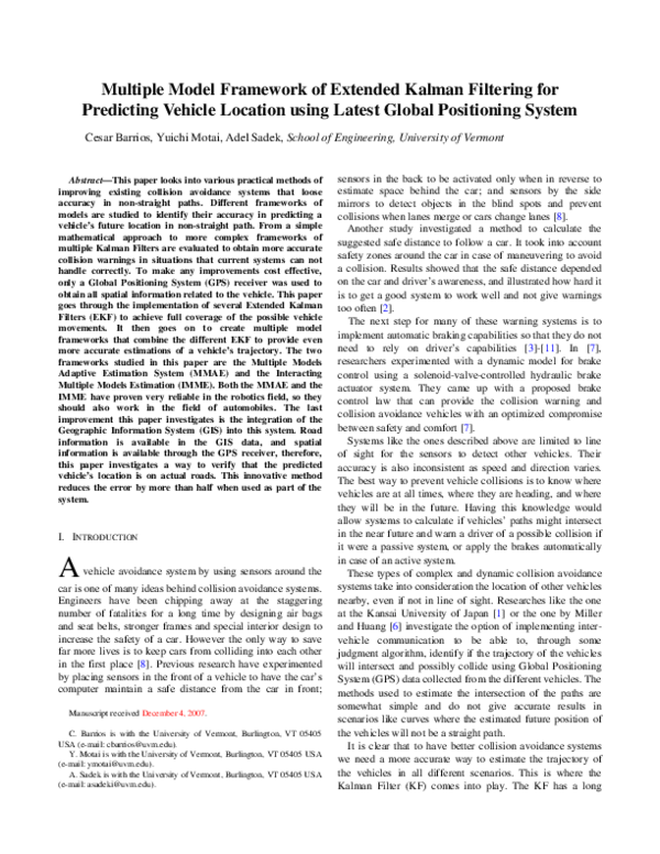 Pdf Multiple Model Framework Of Extended Kalman Filtering For