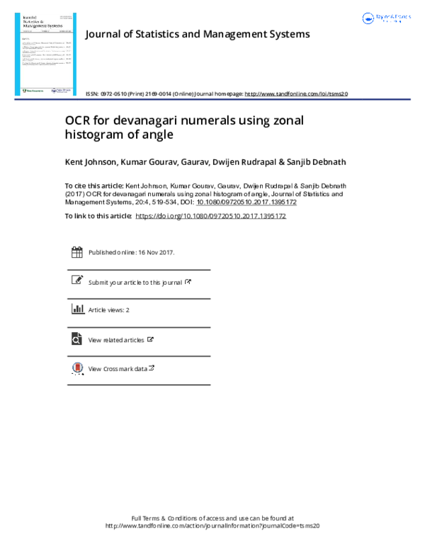 (PDF) OCR for devanagari numerals using zonal histogram of angle