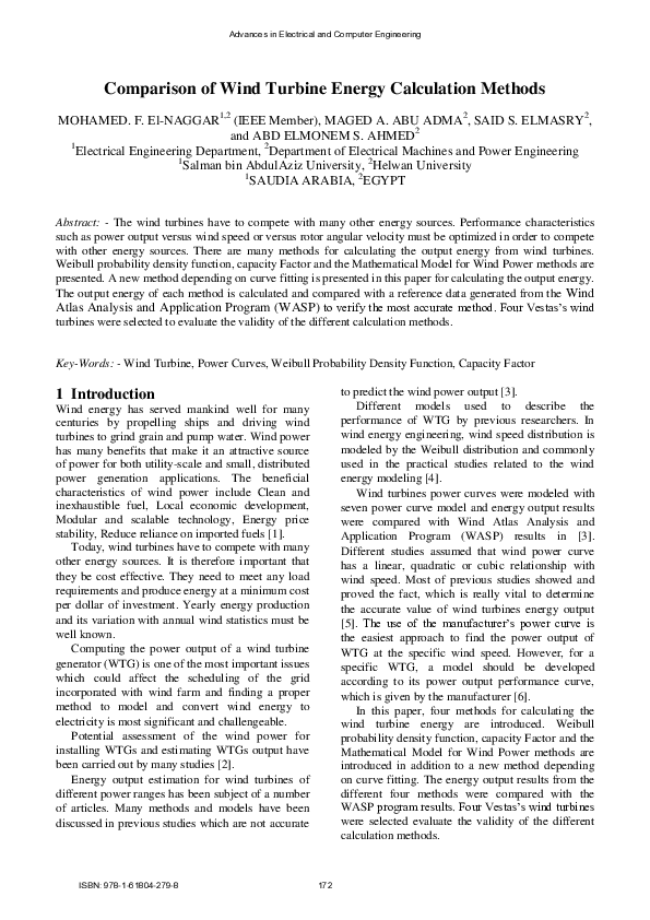(PDF) Comparison of Wind Turbine Energy Calculation Methods