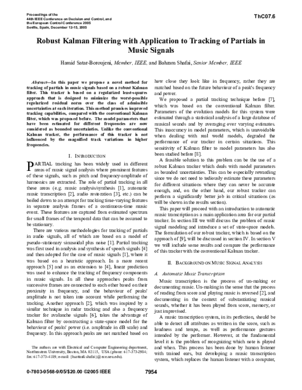 Pdf Robust Kalman Filtering With Application To Tracking Of Partials