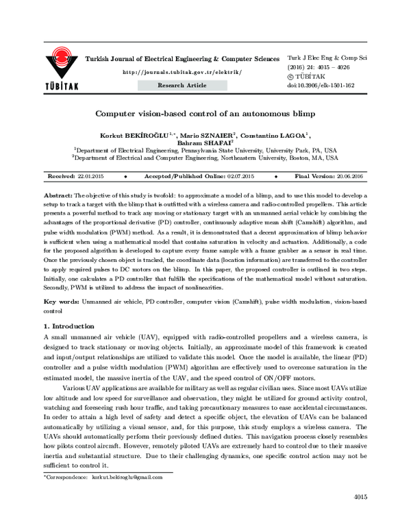 (PDF) Computer vision-based control of an autonomous blimp