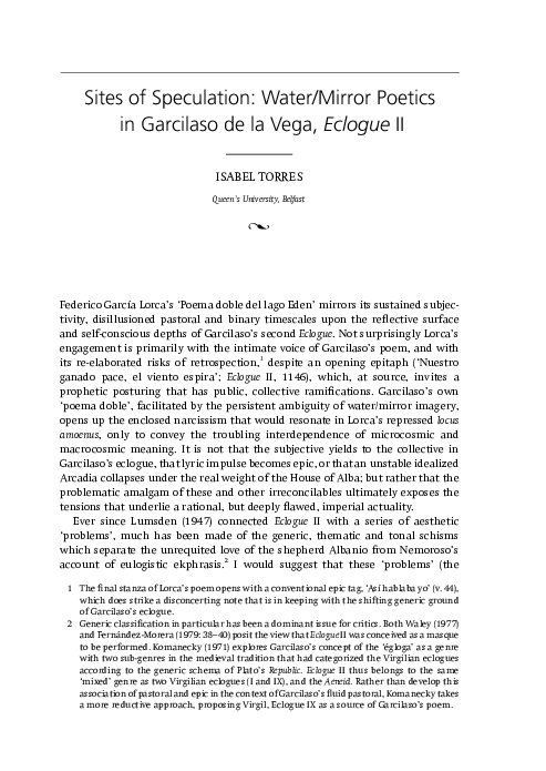 (PDF) Sites of Speculation: Water/Mirror Poetics in Garcilaso de la ...