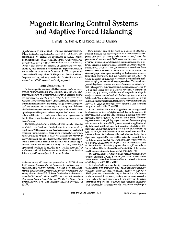 (PDF) Magnetic bearing control systems and adaptive forced balancing
