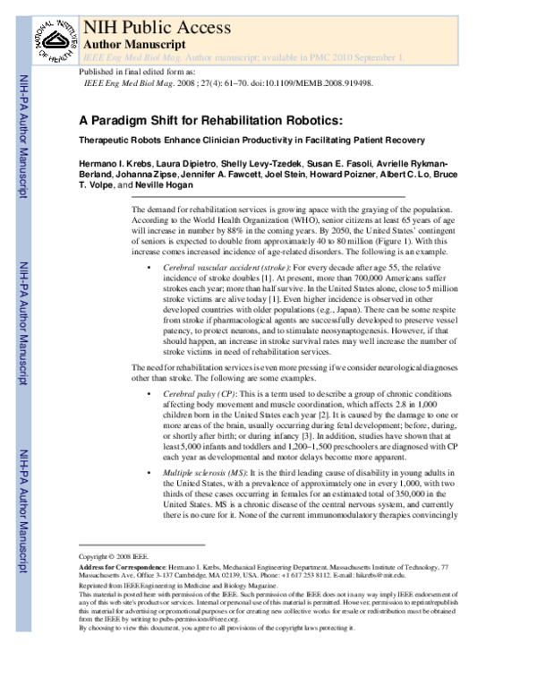 (PDF) A paradigm shift for rehabilitation robotics