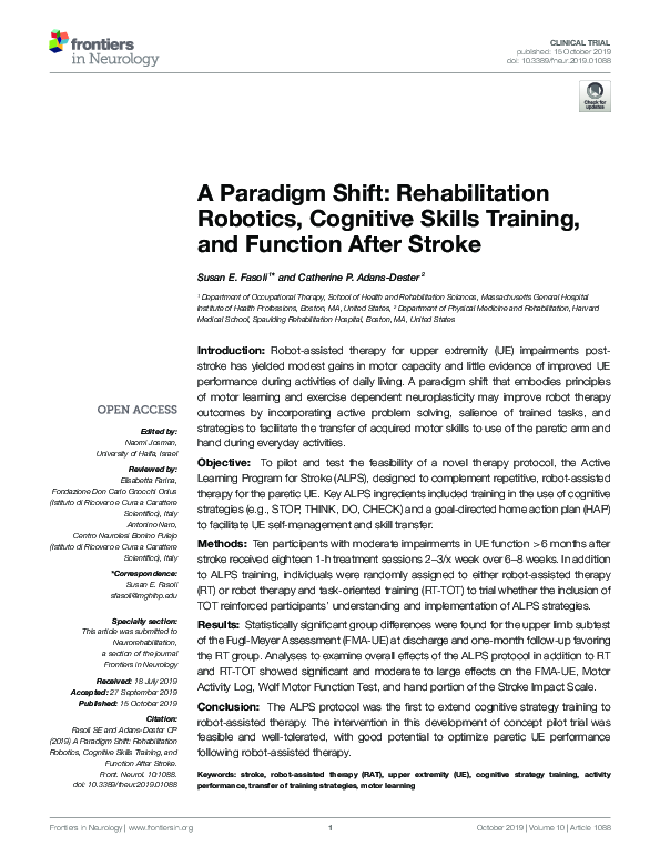 (PDF) A Paradigm Shift: Rehabilitation Robotics, Cognitive Skills ...