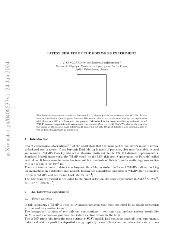 (PDF) Latest Results of the Edelweiss Experiment