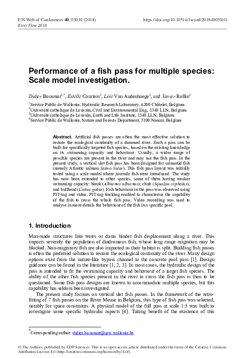(PDF) Performance of a fish pass for multiple species: Scale model ...