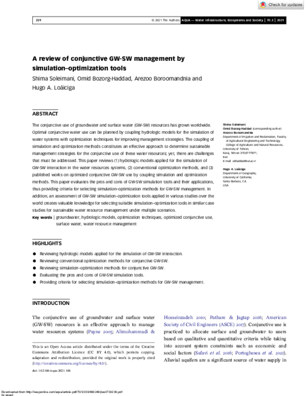 (PDF) A review of conjunctive GW-SW management by simulation ...