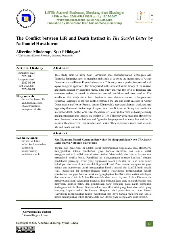 (PDF) The Conflict Between Life and Death Instinct in The Scarlet ...