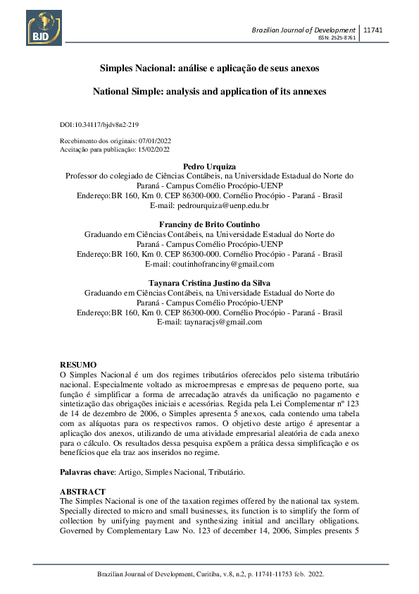 (PDF) Simples Nacional: análise e aplicação de seus anexos / National ...