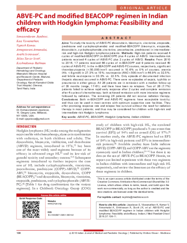 (PDF) ABVE-PC and modified BEACOPP regimen in Indian children with ...