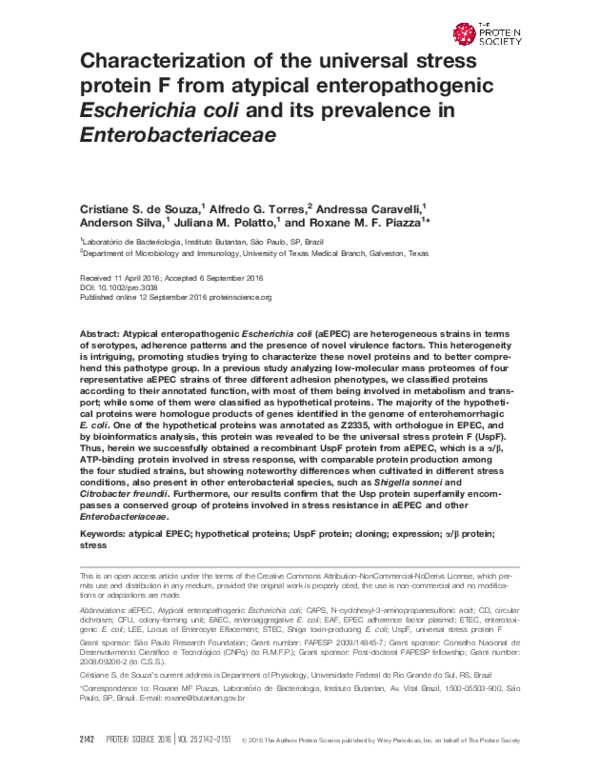 (PDF) Characterization of the universal stress protein F from atypical ...