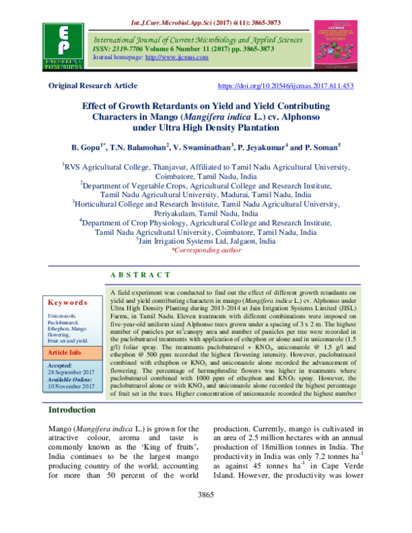 Pdf Effect Of Growth Retardants On Yield And Yield Contributing