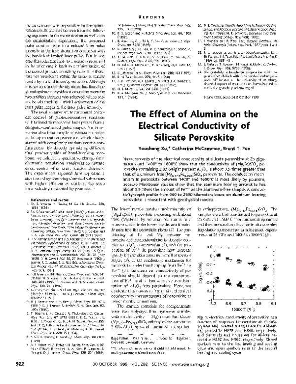 (PDF) The Effect of Alumina on the Electrical Conductivity of Silicate Perovskite | Brent Poe ...