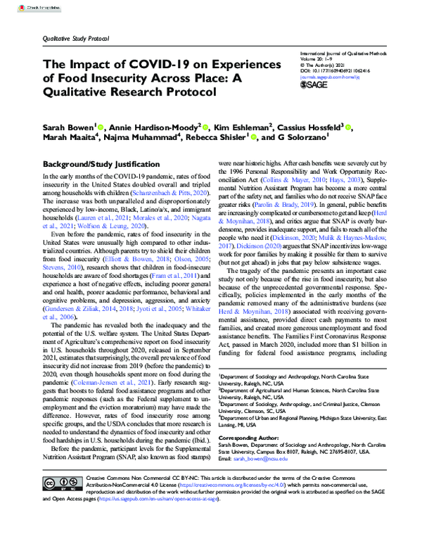 (PDF) The Impact of COVID-19 on Experiences of Food Insecurity Across ...