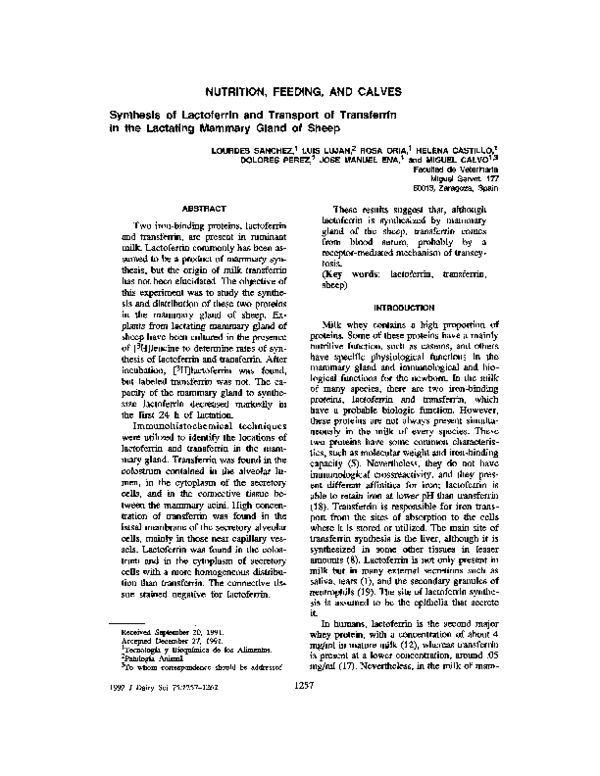(PDF) Synthesis of Lactoferrin and Transport of Transferrin in the ...