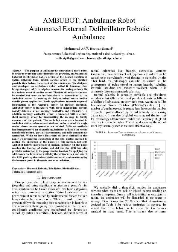 (PDF) AMBUBOT: Ambulance robot Automated External Defibrillator robotic ...