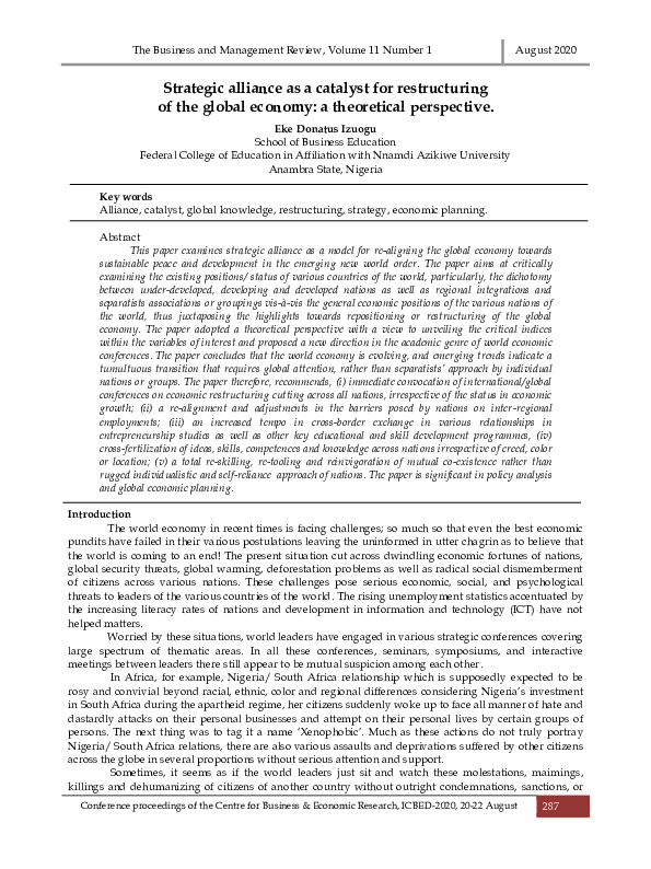 (PDF) Strategic alliance as a catalyst for restructuring of the global ...