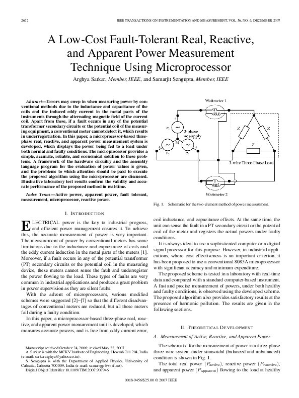 (PDF) A Low-Cost Fault-Tolerant Real, Reactive, and Apparent Power Measurement Technique Using ...