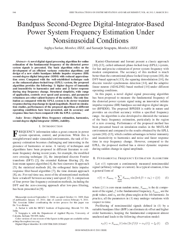 (PDF) Bandpass Second-Degree Digital-Integrator-Based Power System ...