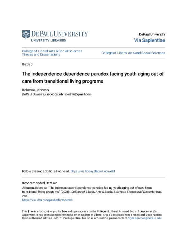 (PDF) The independence-dependence paradox facing youth aging out of ...