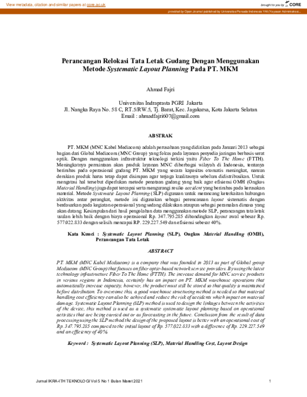 (PDF) Perancangan Relokasi Tata Letak Gudang Dengan Menggunakan Metode ...