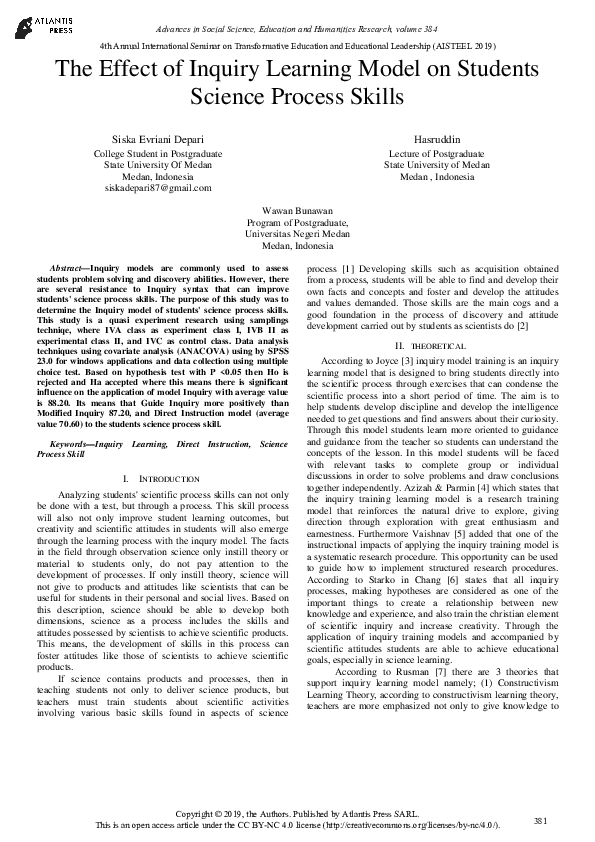 (PDF) The Effect of Inquiry Learning Model on Students Science Process ...