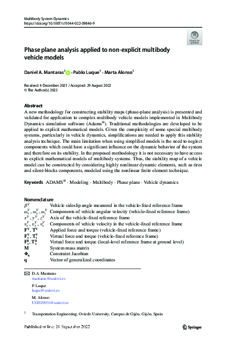 (PDF) Phase plane analysis applied to non-explicit multibody vehicle models