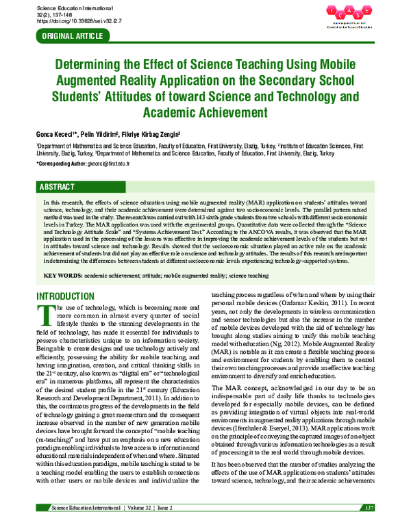 (PDF) Determining the Effect of Science Teaching Using Mobile Augmented Reality Application on ...
