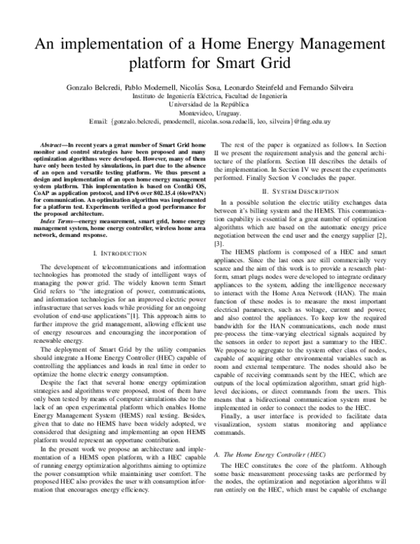 (PDF) An implementation of a home energy management platform for Smart Grid