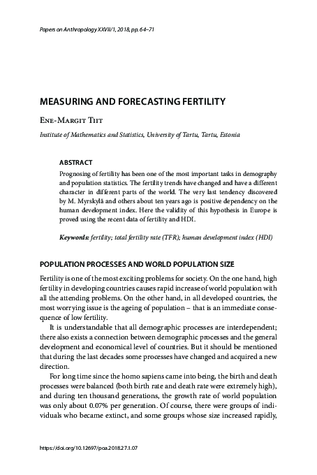(PDF) Measuring and forecasting fertility