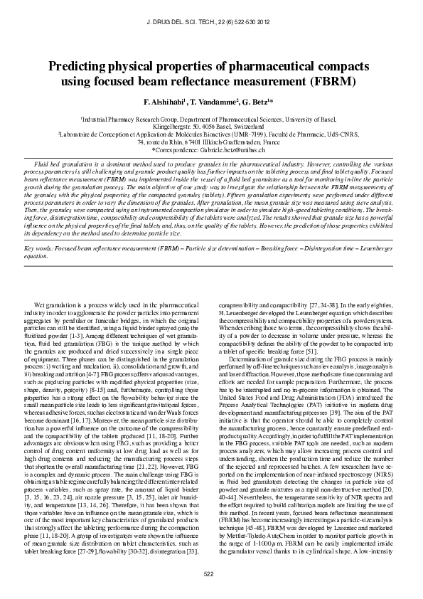 (PDF) Predicting physical properties of pharmaceutical compacts using focused beam reflectance ...