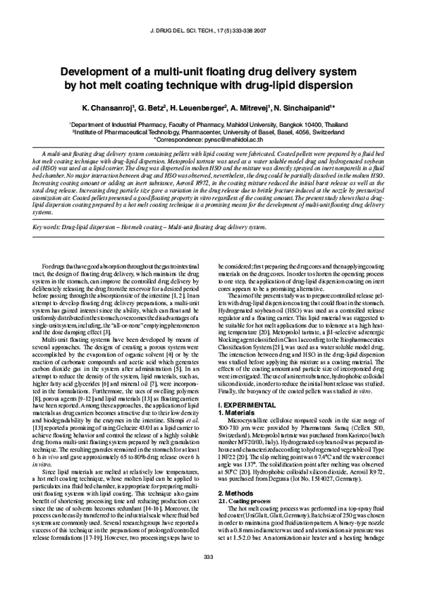 (PDF) Development of a multi-unit floating drug delivery system by hot ...