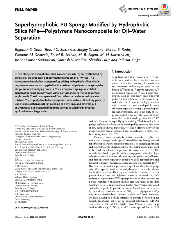 (PDF) Superhydrophobic PU Sponge Modified by Hydrophobic Silica NPs ...