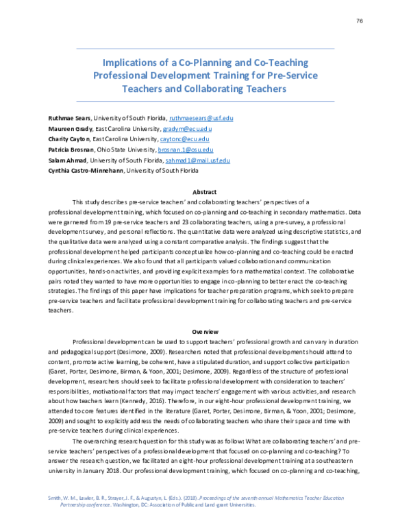 (PDF) Implications of a Co-Planning and Co-Teaching Professional ...