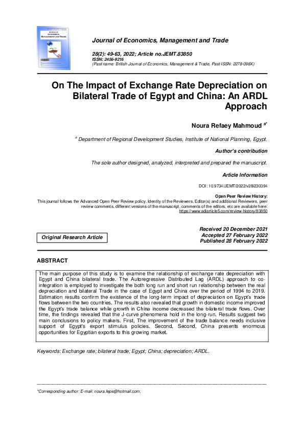 (PDF) On The Impact of Exchange Rate Depreciation on Bilateral Trade of ...