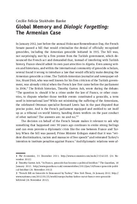 (PDF) Global Memory and Dialogic Forgetting: The Armenian Case