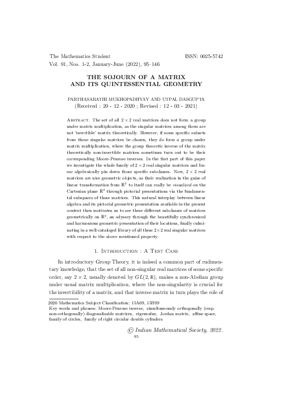 (PDF) THE SOJOURN OF A MATRIX AND ITS QUINTESSENTIAL GEOMETRY