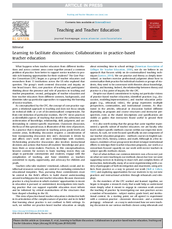 (PDF) Learning to facilitate discussions: Collaborations in practice-based teacher education