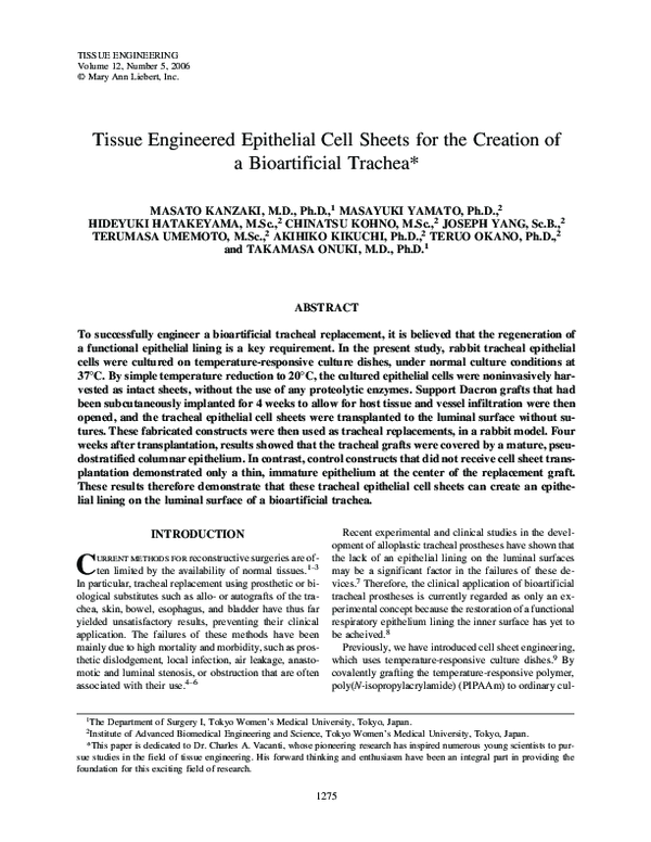 (PDF) Tissue Engineered Epithelial Cell Sheets for the Creation of a ...