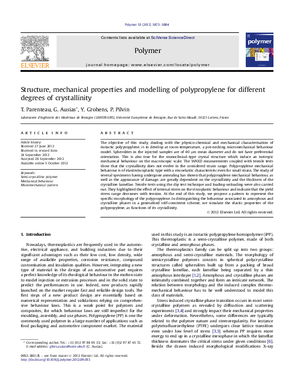 (PDF) Structure, mechanical properties and modelling of polypropylene ...