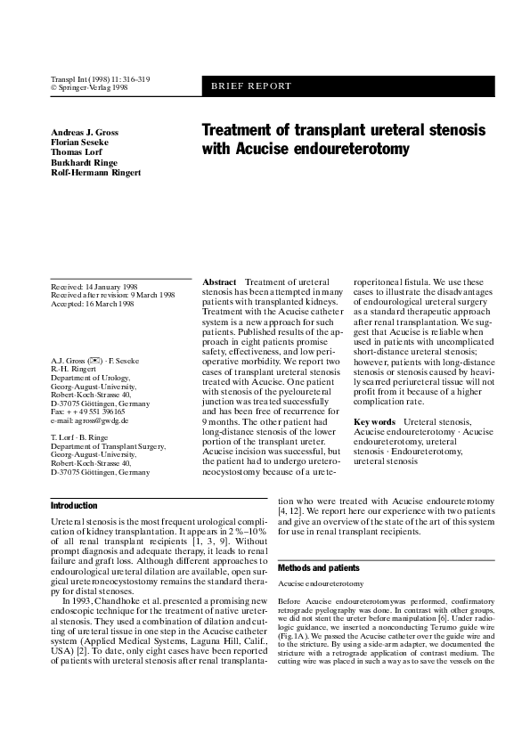 (PDF) Treatment of transplant ureteral stenosis with Acucise ...