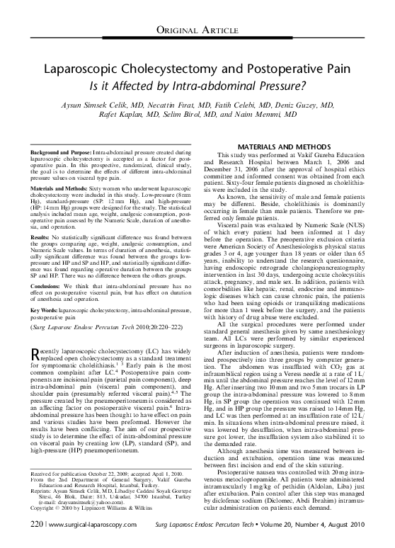 (PDF) Laparoscopic Cholecystectomy and Postoperative Pain